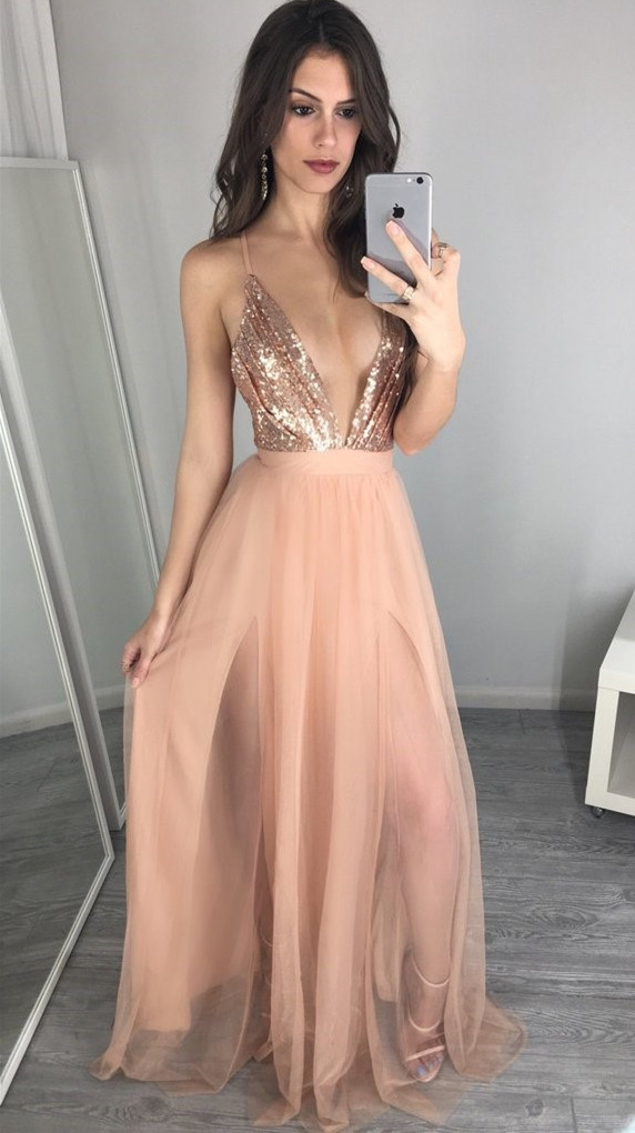 Sexy Long Prom Dress Long Champagne Prom Dress With Slit On Luulla